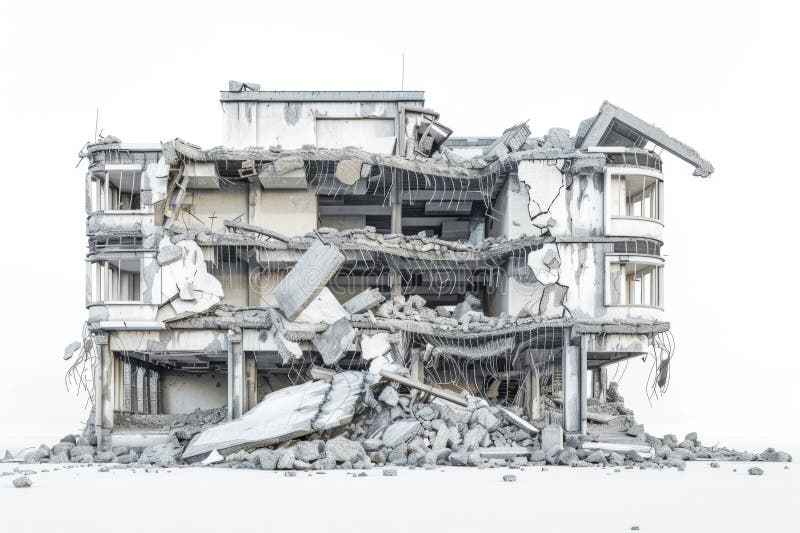 A Building Under Demolition, Rubble and Debris Scattered Around Stock ...