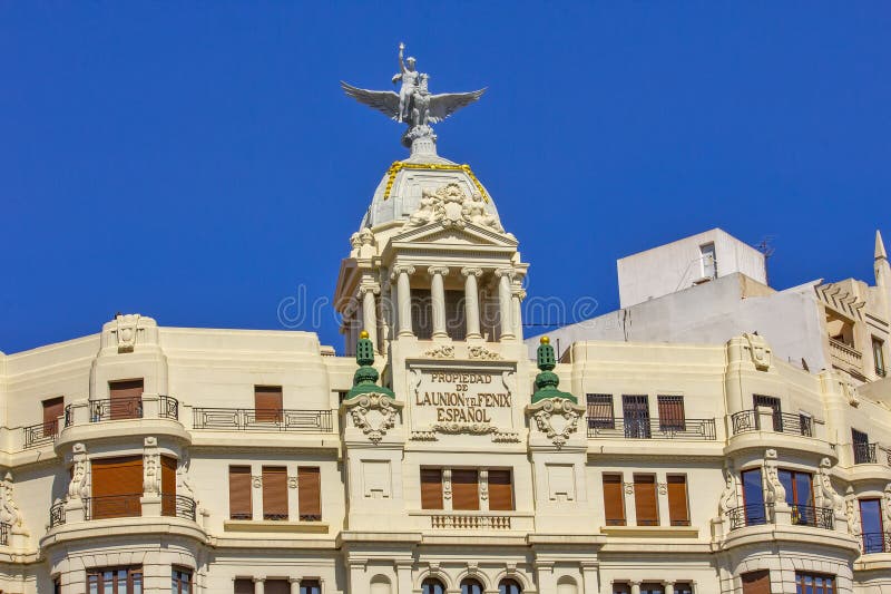 The Building Union and Phoenix in Valencia Stock Photo - Image of ...
