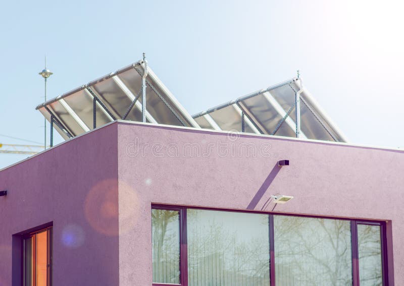 Building Using Solar Panels Stock Image - Image of electric, blue: 89793479