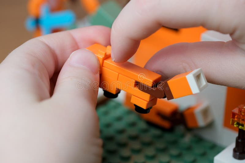 Building a Vibrant Orange Fox with Colorful Blocks in a Creative Space ...