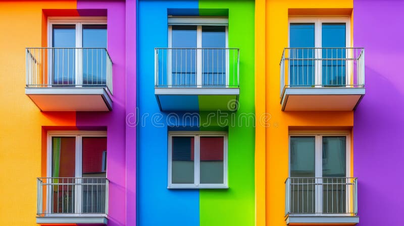 Building with Vibrant Wall Colors and Balconies. Stock Photo - Image of ...