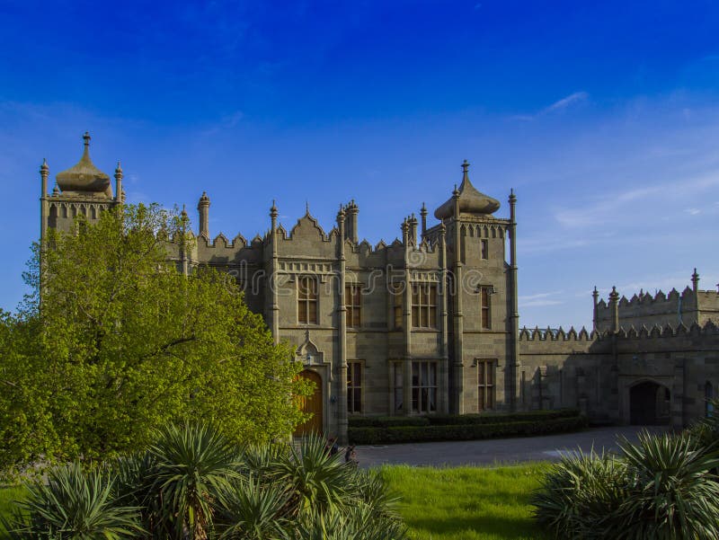 Building of Vorontsov Palace at Sunset from Park, Crimea, Alupka ...