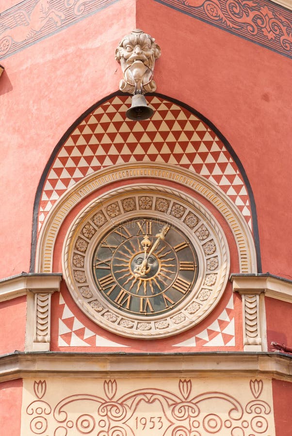 The Building with the Wall Clock. Warsaw Stock Image - Image of hours ...