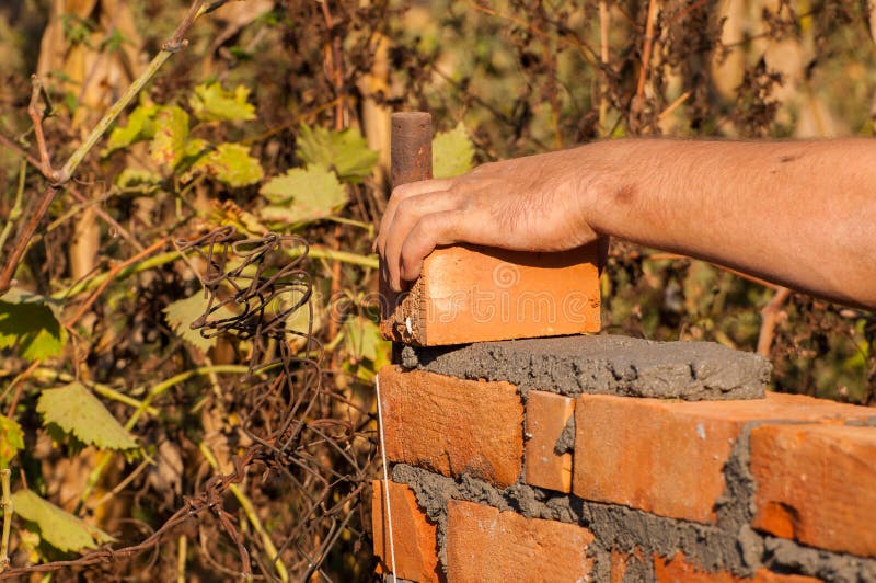 Building a Wall with Red Brick. Working with Bricks for Building a Wall ...