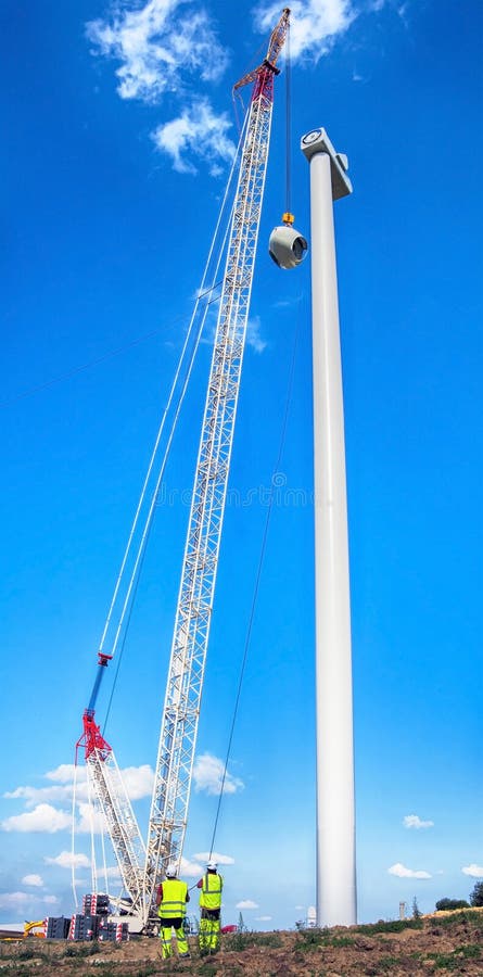 Building wind turbines stock image. Image of construction - 96761845