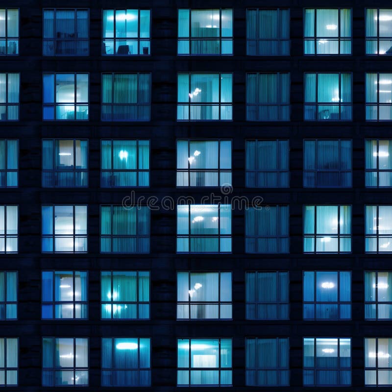 Building Windows at Night Time. Generative AI Stock Illustration ...