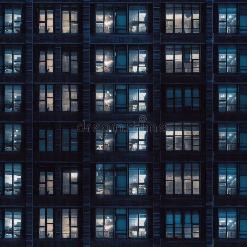 Building Windows at Night Time. Generative AI Stock Illustration ...