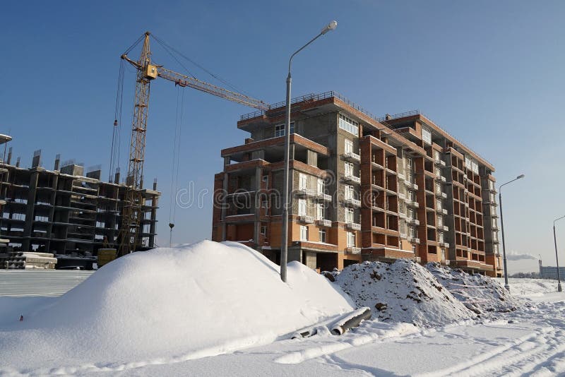 Building, winter stock photo. Image of empty, crane, cement - 66580426