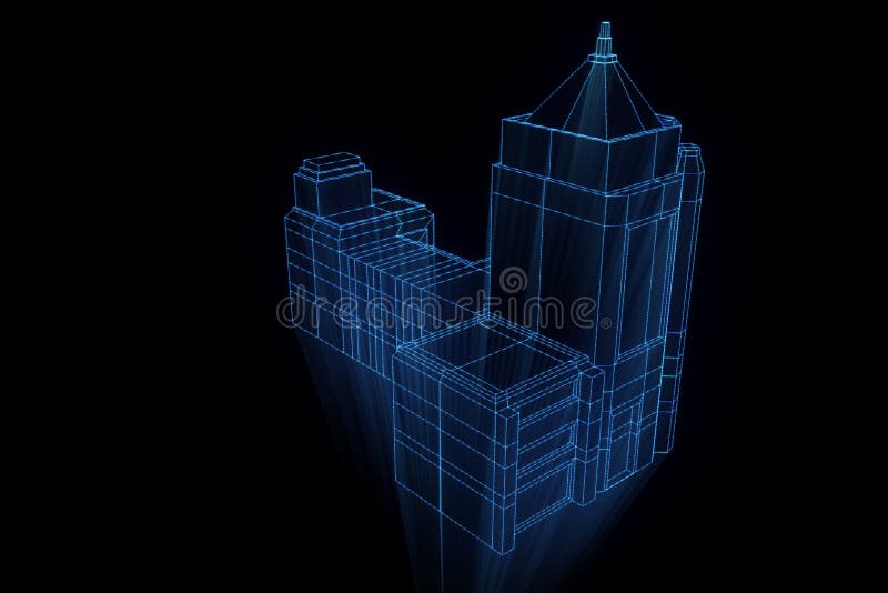 Building in Wireframe Hologram Style. Nice 3D Rendering Stock ...