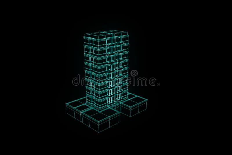 Building in Wireframe Hologram Style. Nice 3D Rendering Stock ...