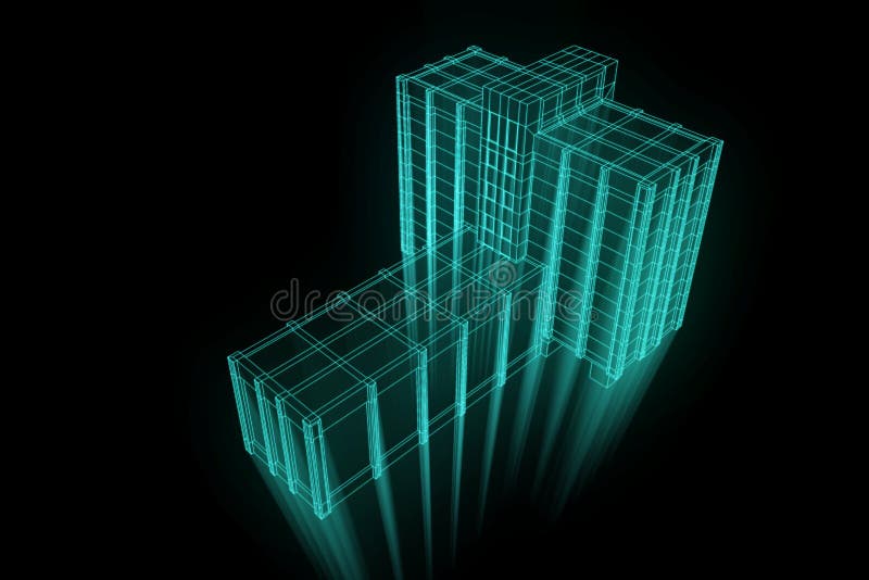 Building in Wireframe Hologram Style. Nice 3D Rendering Stock ...
