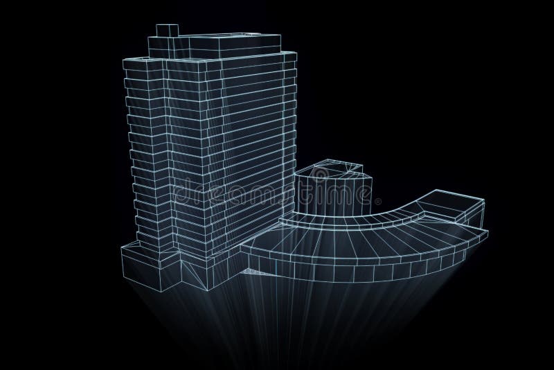 Building in Wireframe Hologram Style. Nice 3D Rendering Stock ...