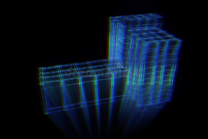 Building in Wireframe Hologram Style. Nice 3D Rendering Stock ...