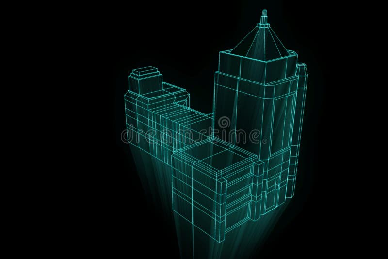 Building in Wireframe Hologram Style. Nice 3D Rendering Stock ...