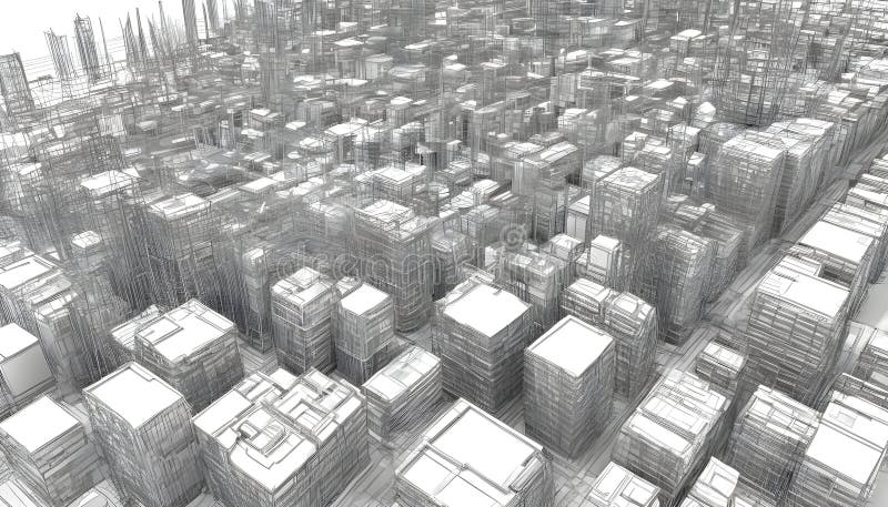 Building Wireframe Render in Three Dimensions, Vectorized, Abstract ...