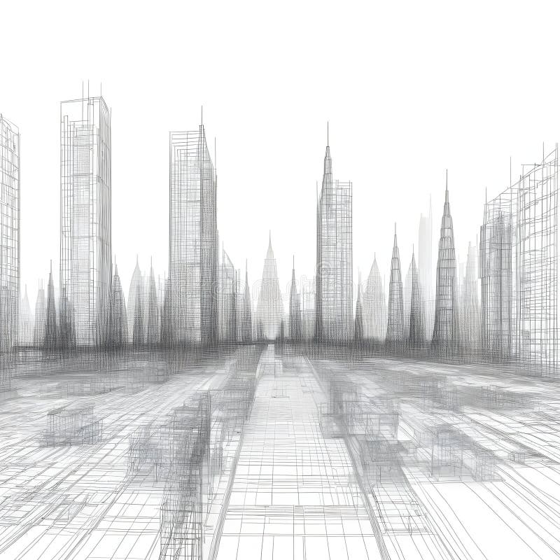 Building Wireframe Render in Three Dimensions, Vectorized, Abstract ...