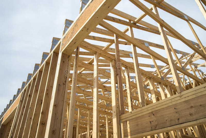 Framing New Wooden Building Structure Construction Stock Image - Image ...