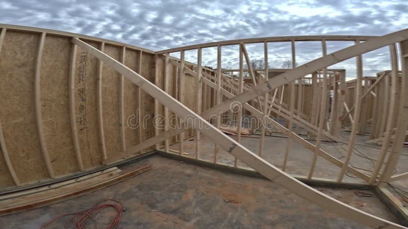 Building Wooden Framework for New House Under Construction Stock Video ...