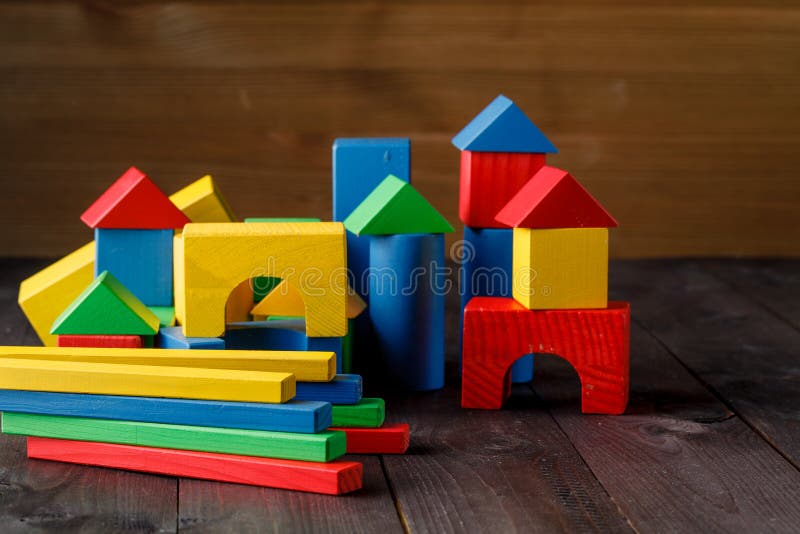 Building from Wooden Colourful Childrens Blocks Stock Image - Image of ...