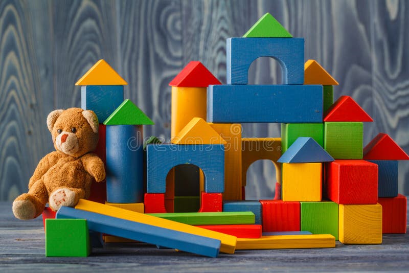 Building from Wooden Colourful Childrens Blocks Stock Photo - Image of ...