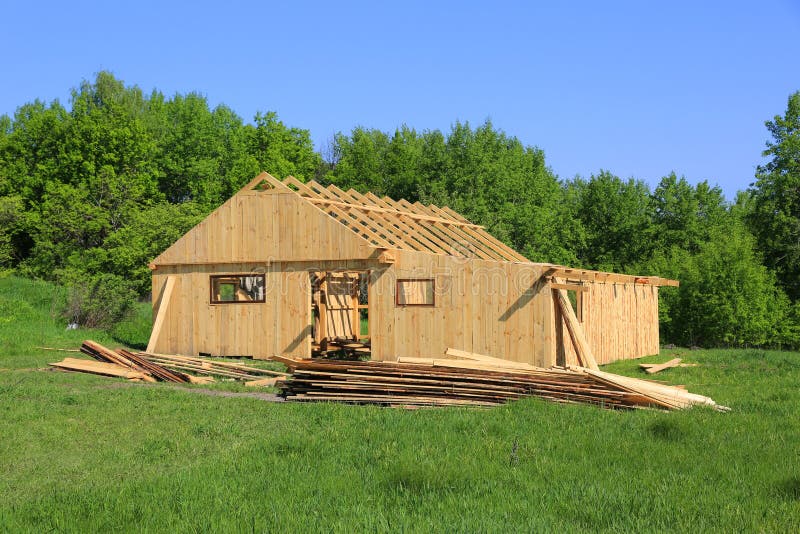 Building of wooden house stock photo. Image of making - 70912562