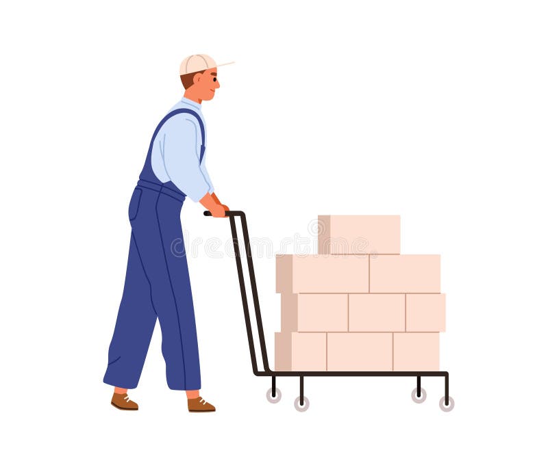 Building Worker. Bricklayer, Repair Man Pushing Trolley Loaded with ...