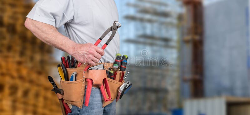 Building Worker with Tool Belt Stock Image - Image of male ...