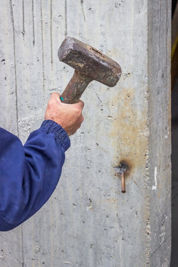 Building Worker Worker Working with Big Hammer Stock Photo - Image of ...