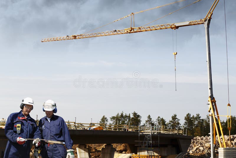 Building Workers and Bridge Construction Stock Image - Image of helmet ...
