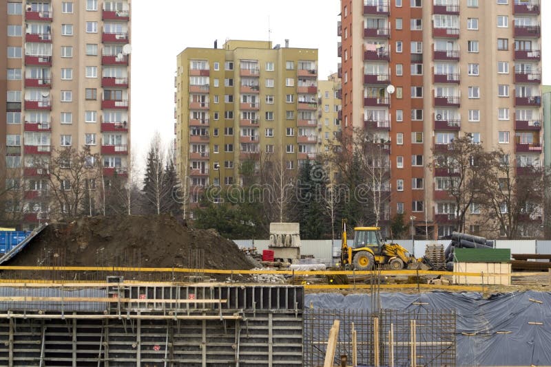 Building Works at Construction Site Stock Image - Image of basement ...