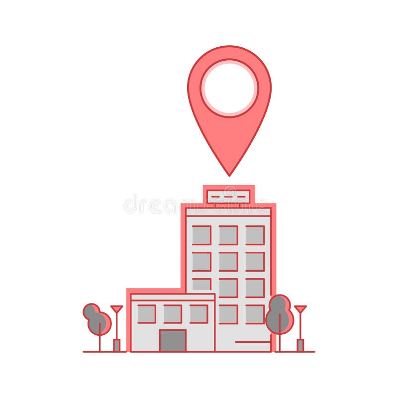 Building and Location Pin Icon. Flat Style. Isolated on White ...