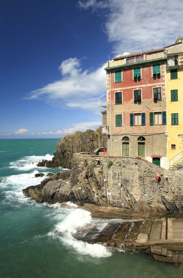 Buildings and Boat Ramp of Riomaggiore Italy Stock Image - Image of ...