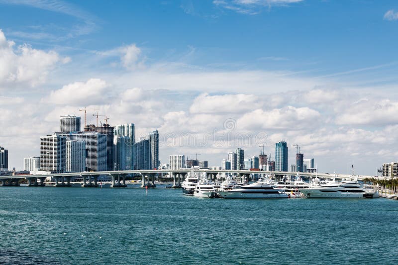 Buildings Bridge and Yachts in Miami Editorial Photography - Image of ...