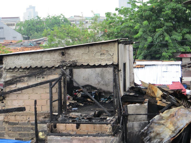 Buildings burnt by fire. editorial photography. Image of ruin - 104813622