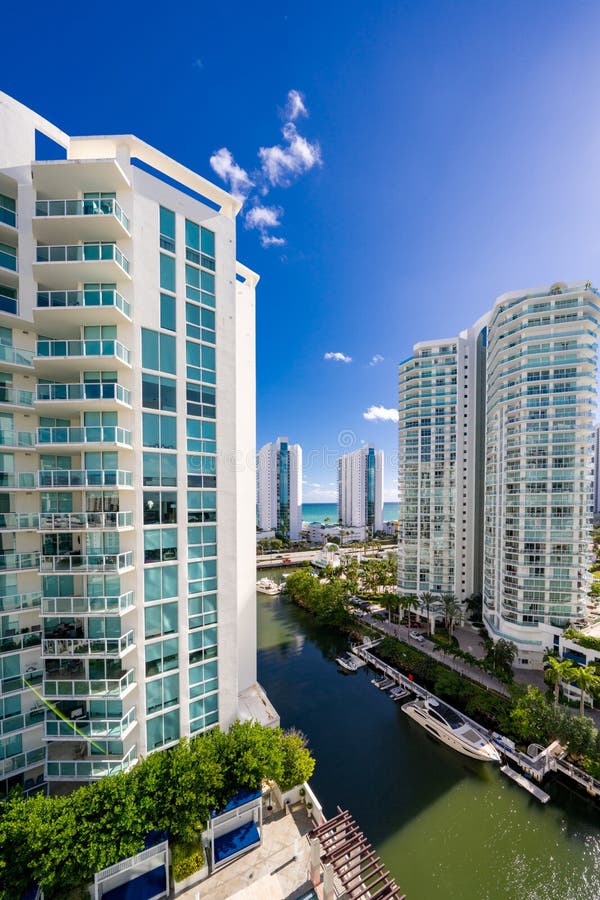 Buildings with Canal Aerial Photo Stock Image - Image of nice, miami ...