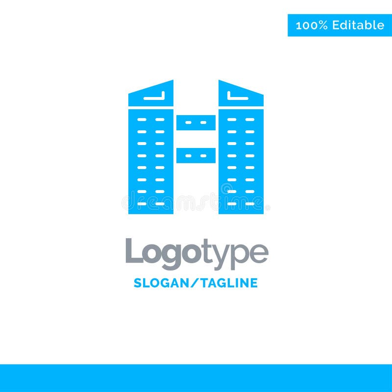 Buildings, City, Construction Blue Solid Logo Template. Place for ...