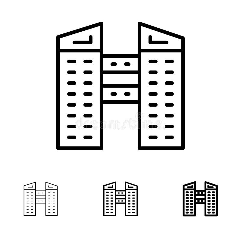 Buildings, City, Construction Bold and Thin Black Line Icon Set Stock ...