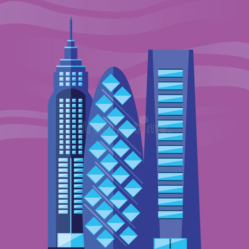 Buildings Cityscape Scene Purple Sky Stock Vector - Illustration of ...