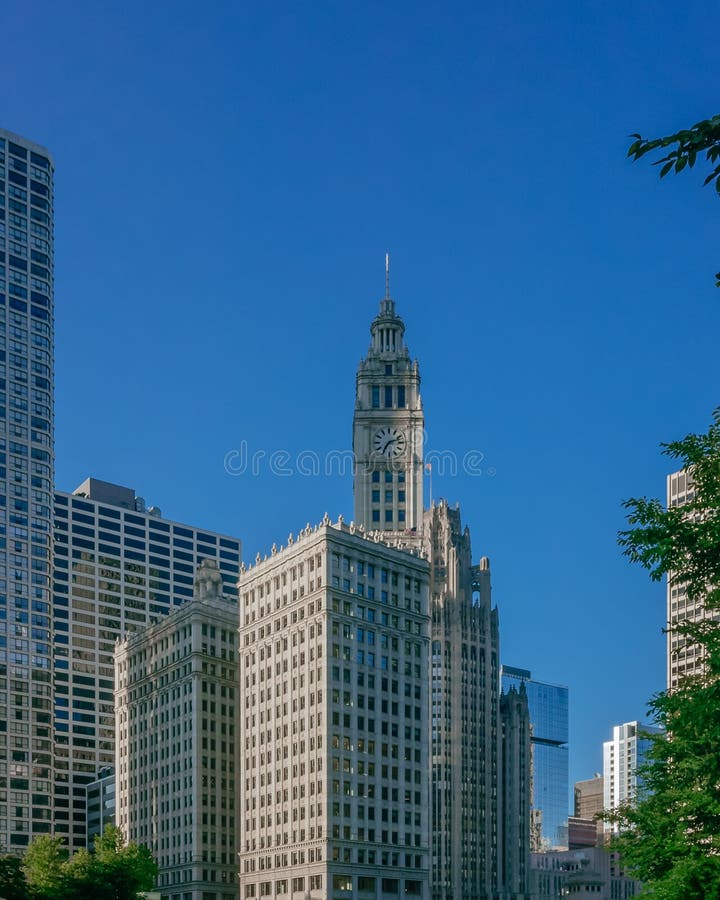 Buildings and Clock Tower in Downtown Chicago, USA Stock Photo - Image ...