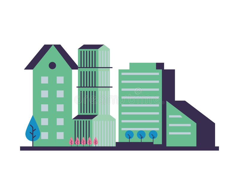 Buildings Constructions with Trees City Scene Stock Vector ...