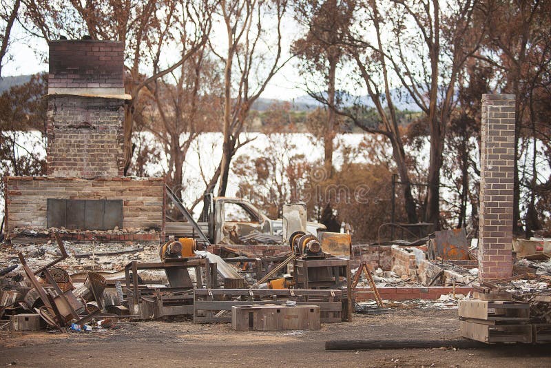 Buildings Destroyed by Bushfire Stock Photo - Image of destruction ...