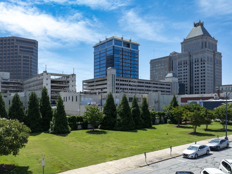 Buildings Downtown in Spring. Stock Image - Image of american, green ...
