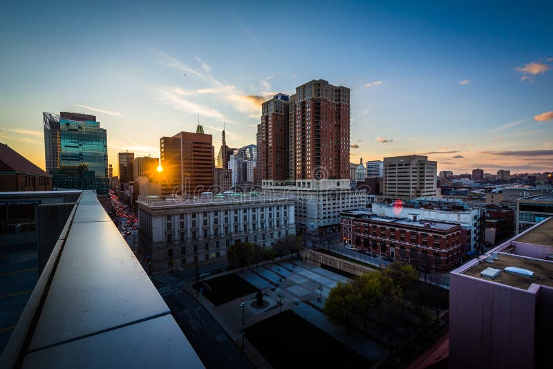 Buildings in Downtown at Sunset, in Baltimore, Maryland. Editorial ...