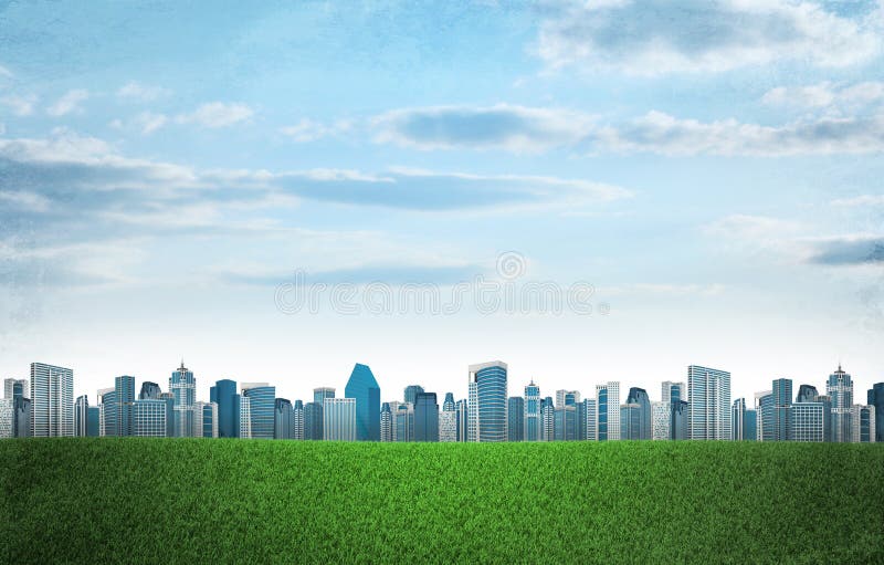 Buildings and Green Grass Field Stock Image - Image of land, district ...