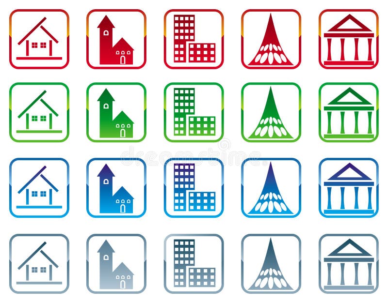 Color Building and House Icon Set Stock Vector - Illustration of broker ...