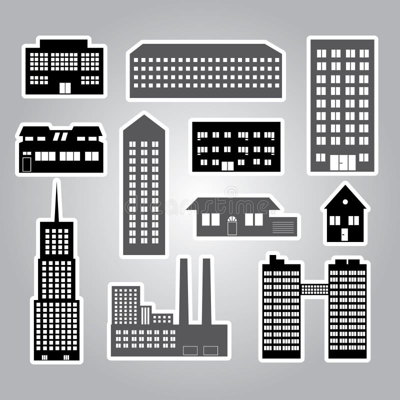 Buildings and Houses Stickers Eps10 Stock Vector - Illustration of ...