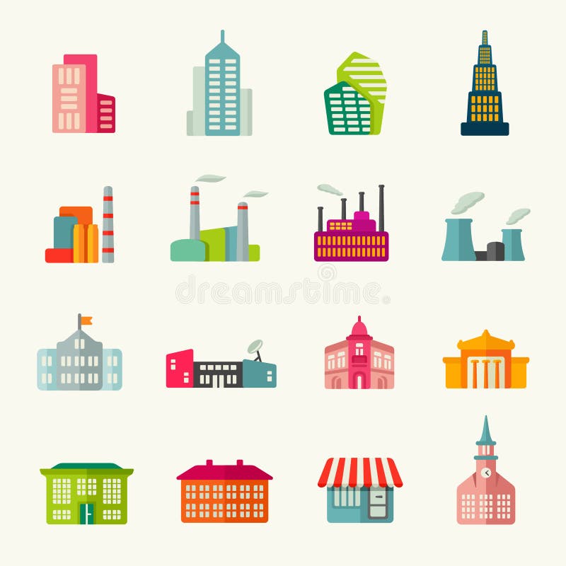 Buildings icon set stock vector. Illustration of house - 54202027