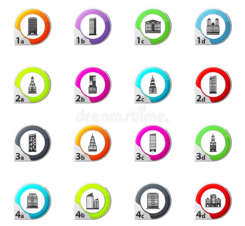 Buildings icons set stock illustration. Illustration of icon - 89239369