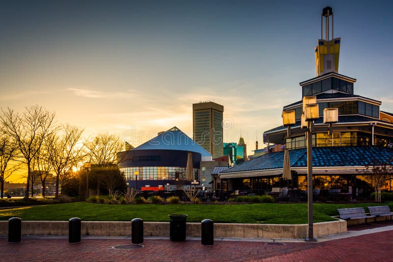 Buildings in the Inner Harbor at Sunset, in Baltimore, Maryland. Stock ...