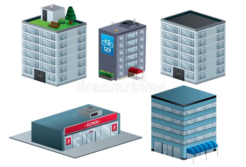Buildings Isometric Set Illustration Stock Illustration - Illustration ...
